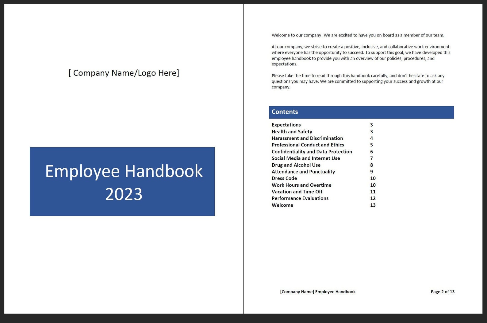 Employee Handbook Template (word, Downloadable, Editable, Printable) - Etsy