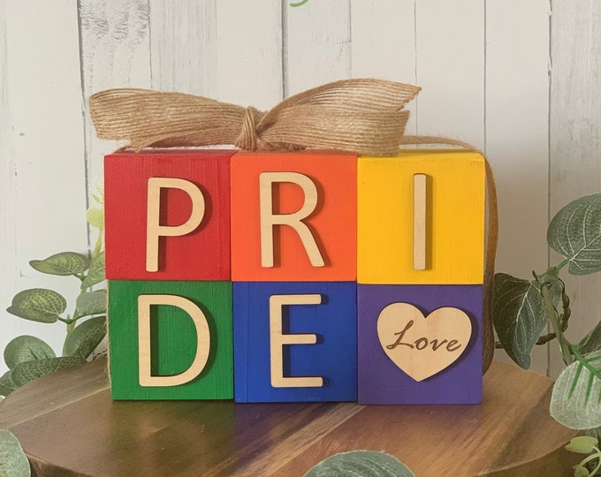 Pride Blocks, Gay Pride Decor, Rainbow Wooden Letter Blocks, Handmade ...