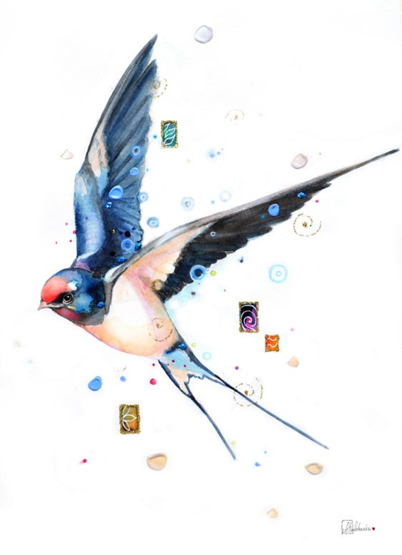 Swallow in Flight Bird Watercolor Swallow Wall Art Painting Bird ...
