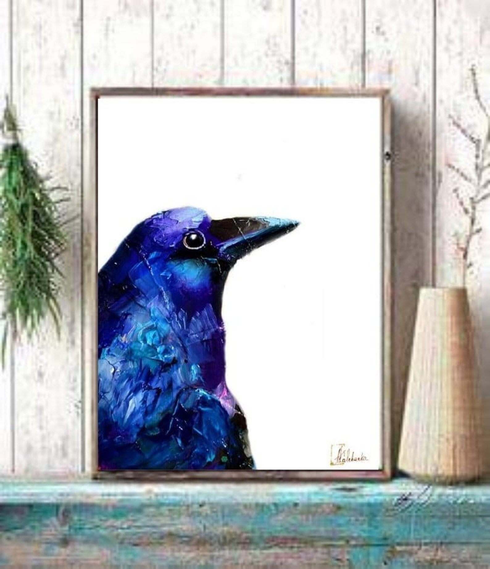 Crow Painting, Bird Art Crow Decor Wall Art Crow Bird Black Decor Birds ...