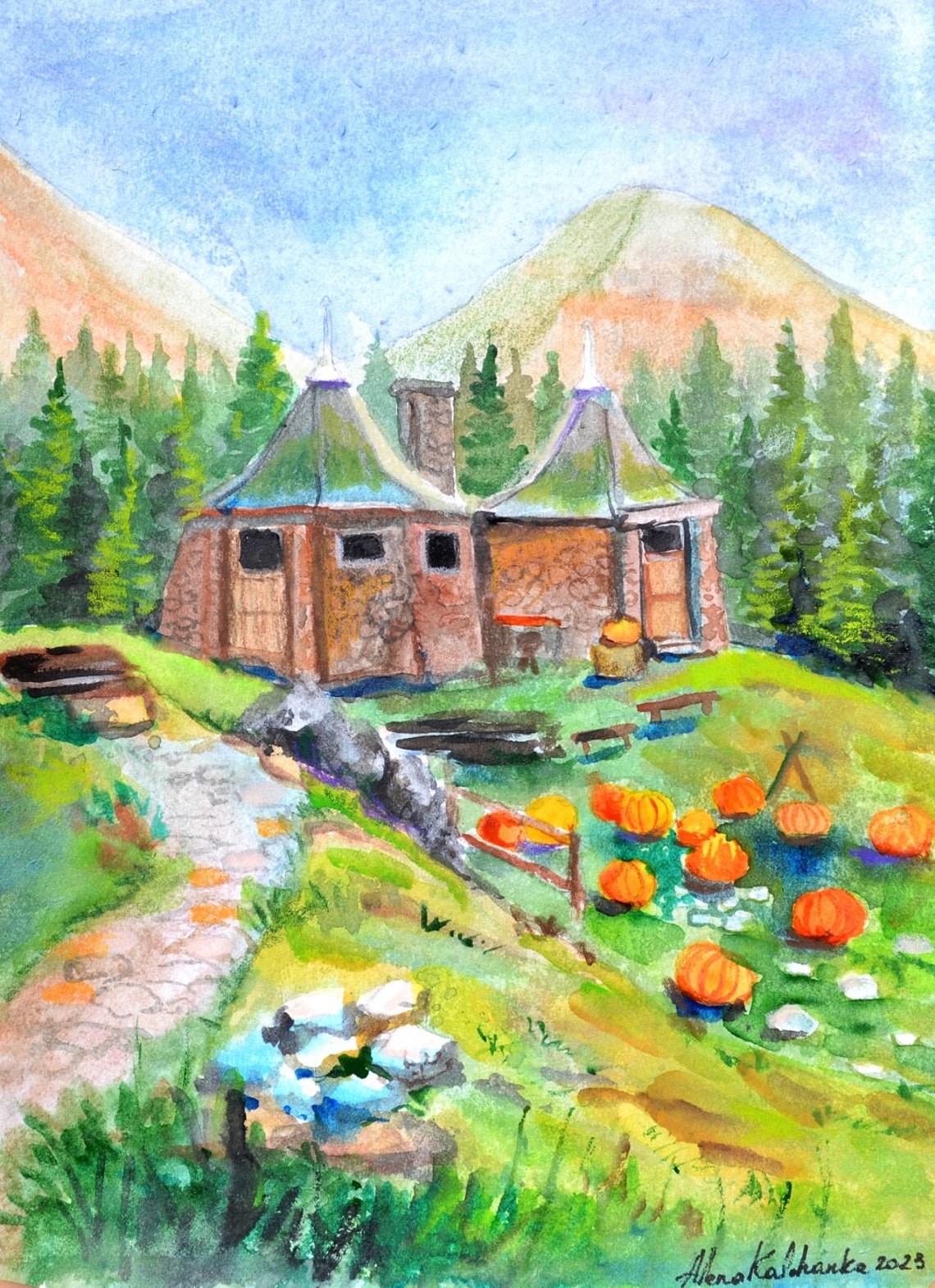 Wizarding Inspired Hagrid Hut Poster, Watercolor Castle Print, Painting ...