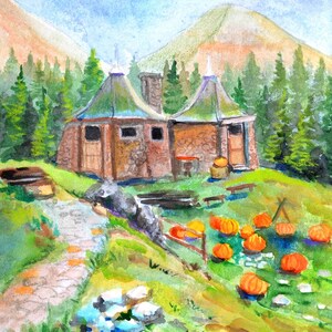 Wizarding Inspired Hagrid Hut Poster, Watercolor Castle Print, Painting ...