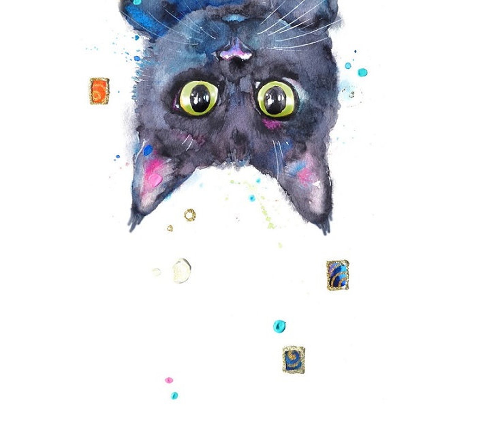 Cat Upside Down Painted Black Cat Llustration Pet Print. Cat Art. Pet ...