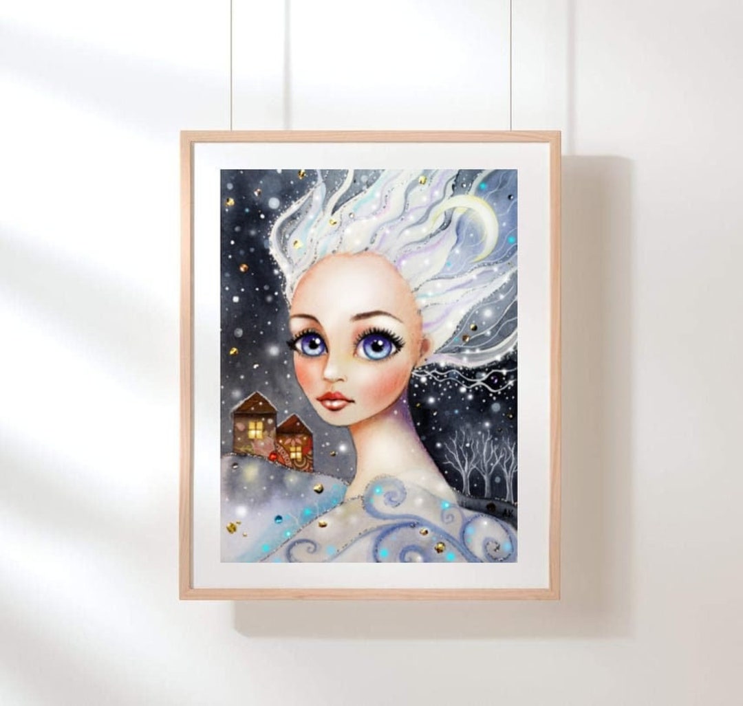 Starry Night Print Snow Queen Snow Fairy, Winter Illustration Fairytale ...