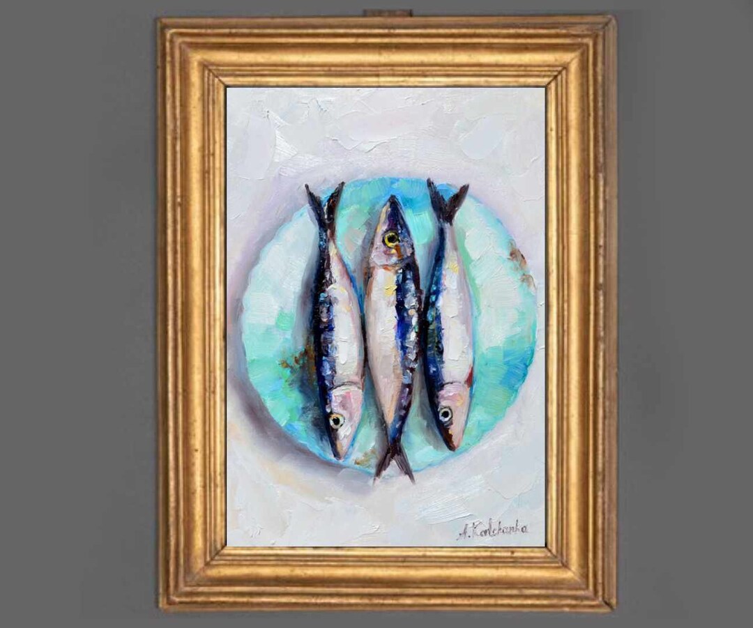 Anchovies Art, Sardines Cooking Art, Oil Painting Print for Kitchen ...