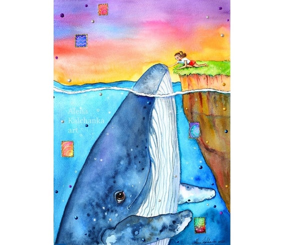Friendship With Whale Giant Animals Children's Art - Etsy