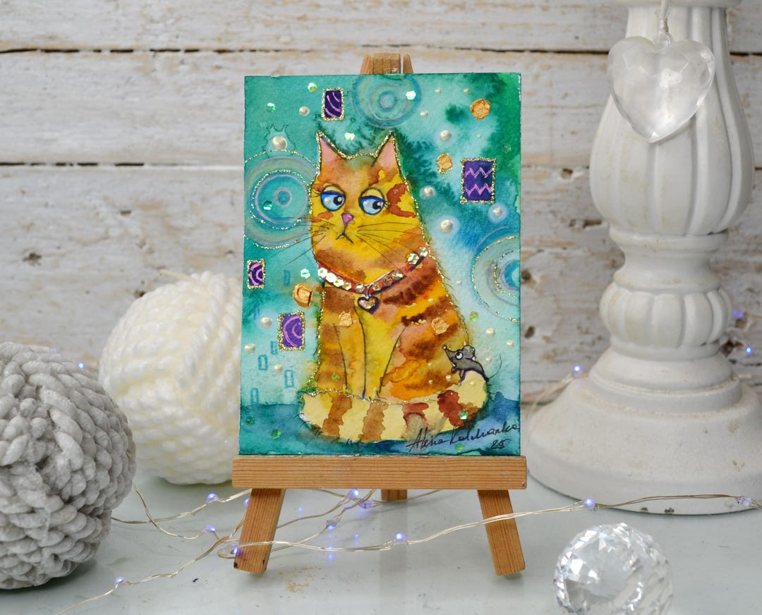 Orange Cat Original Watercolor Art, Orange Cat Illustration, Striped ...