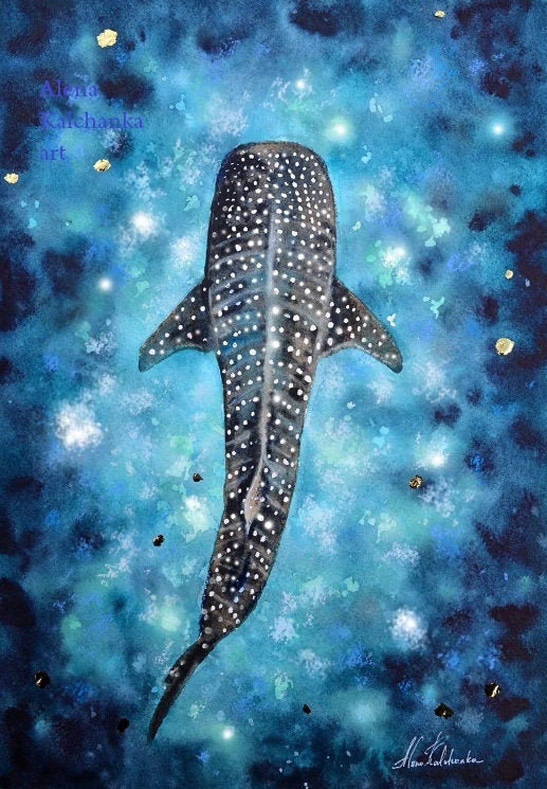 Whale Shark, Whale Sea Painting, Whale Illustration Whale Sea Print ...