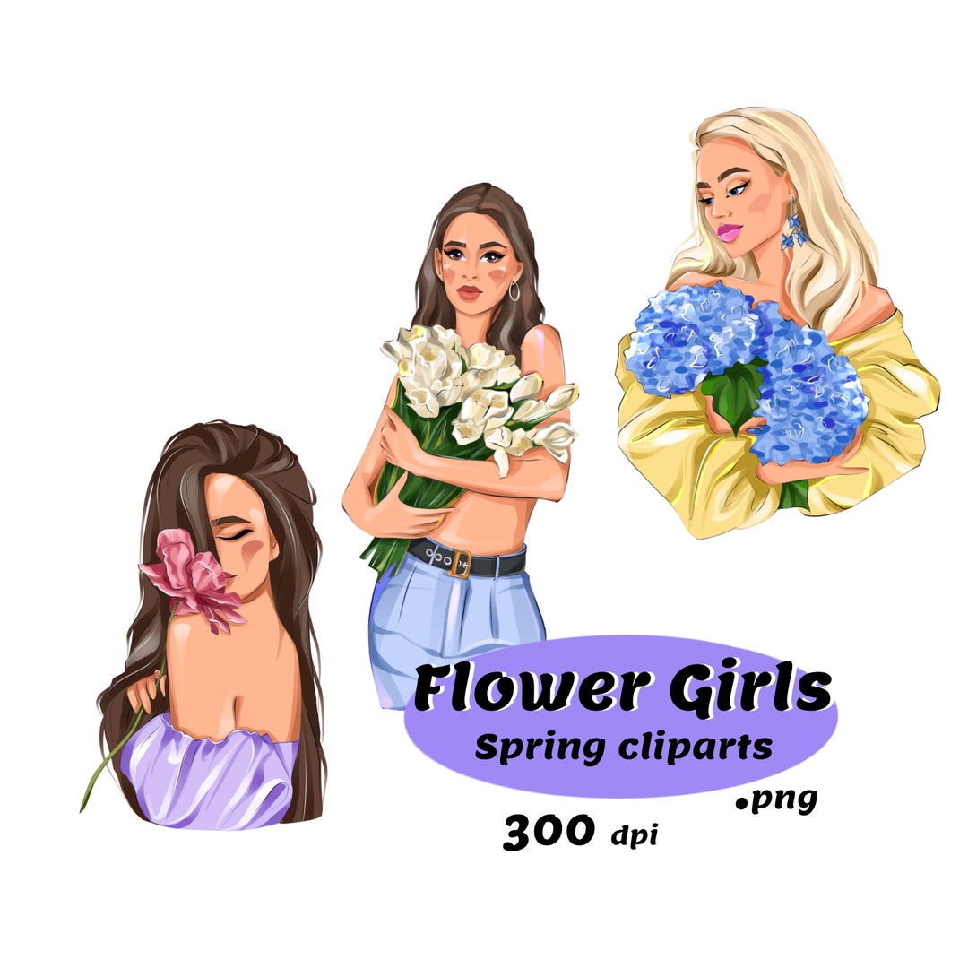 Spring Flower Girls Cliparts, Fashion Girl With Flower, Birthday Floral ...
