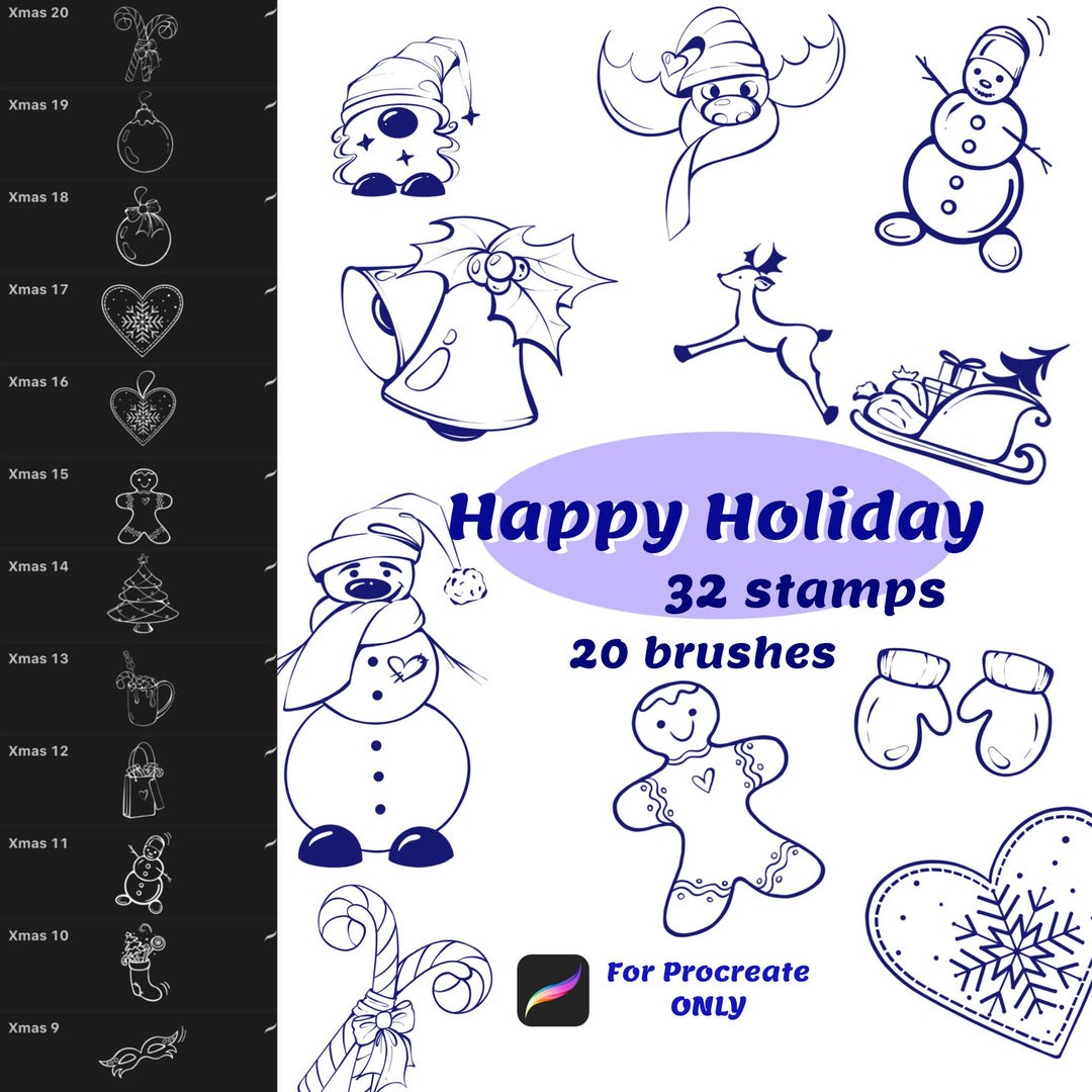 Christmas Brush Set for Procreate, Happy Holliday Stamp Brushes ...