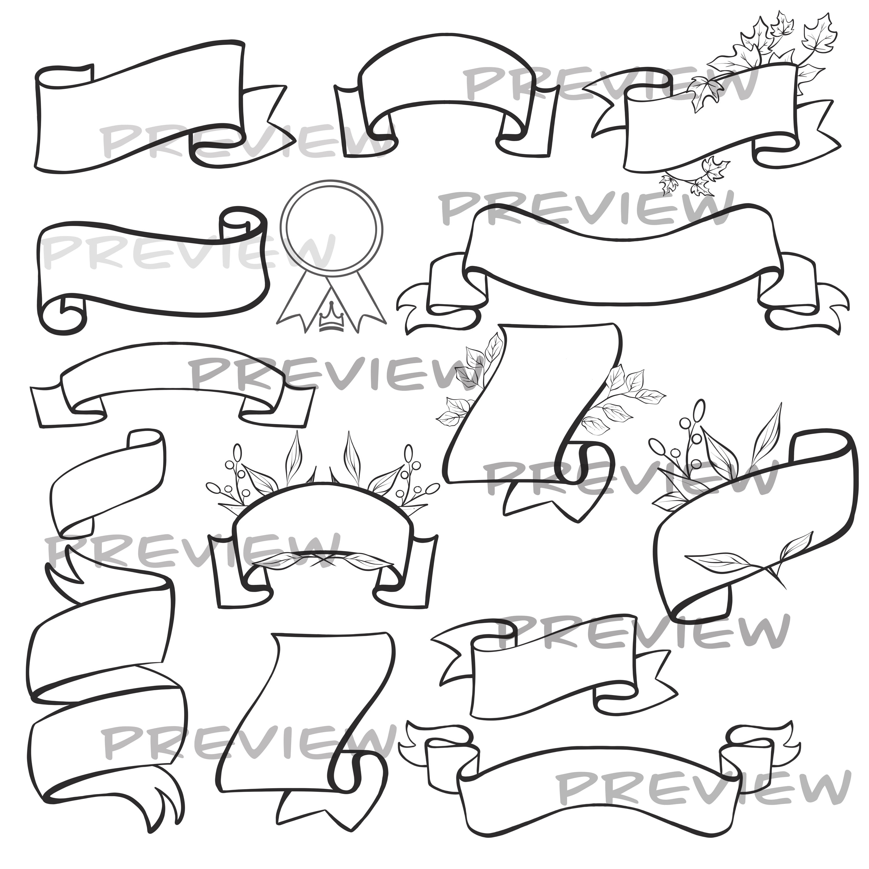 Ribbon Stamps, Ribbons Frame Cliparts, Label Stamps, Ribbon Png - Etsy