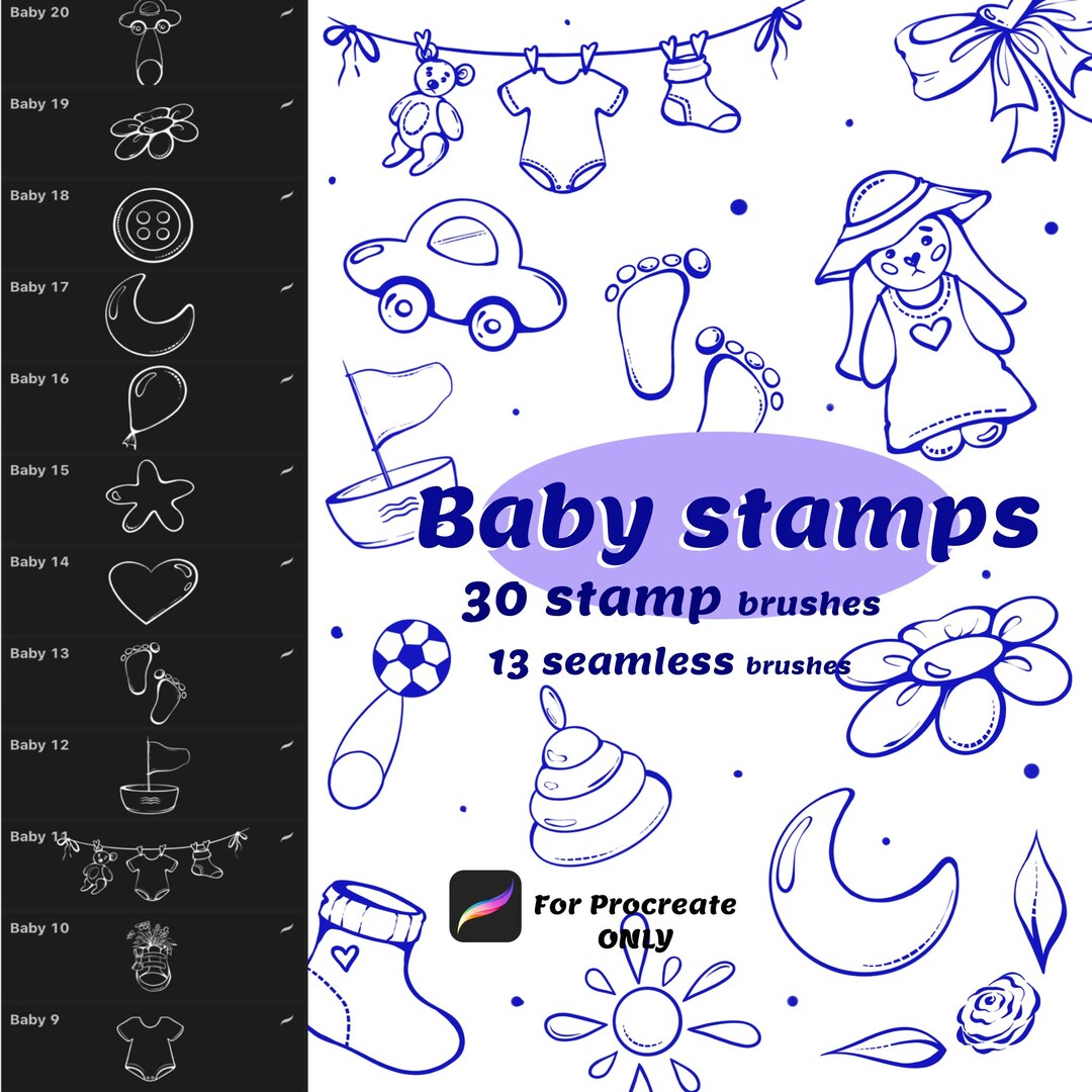 Baby Shower Stamp, Baby Brushes for Procreate, Cute Baby Png, Baby ...