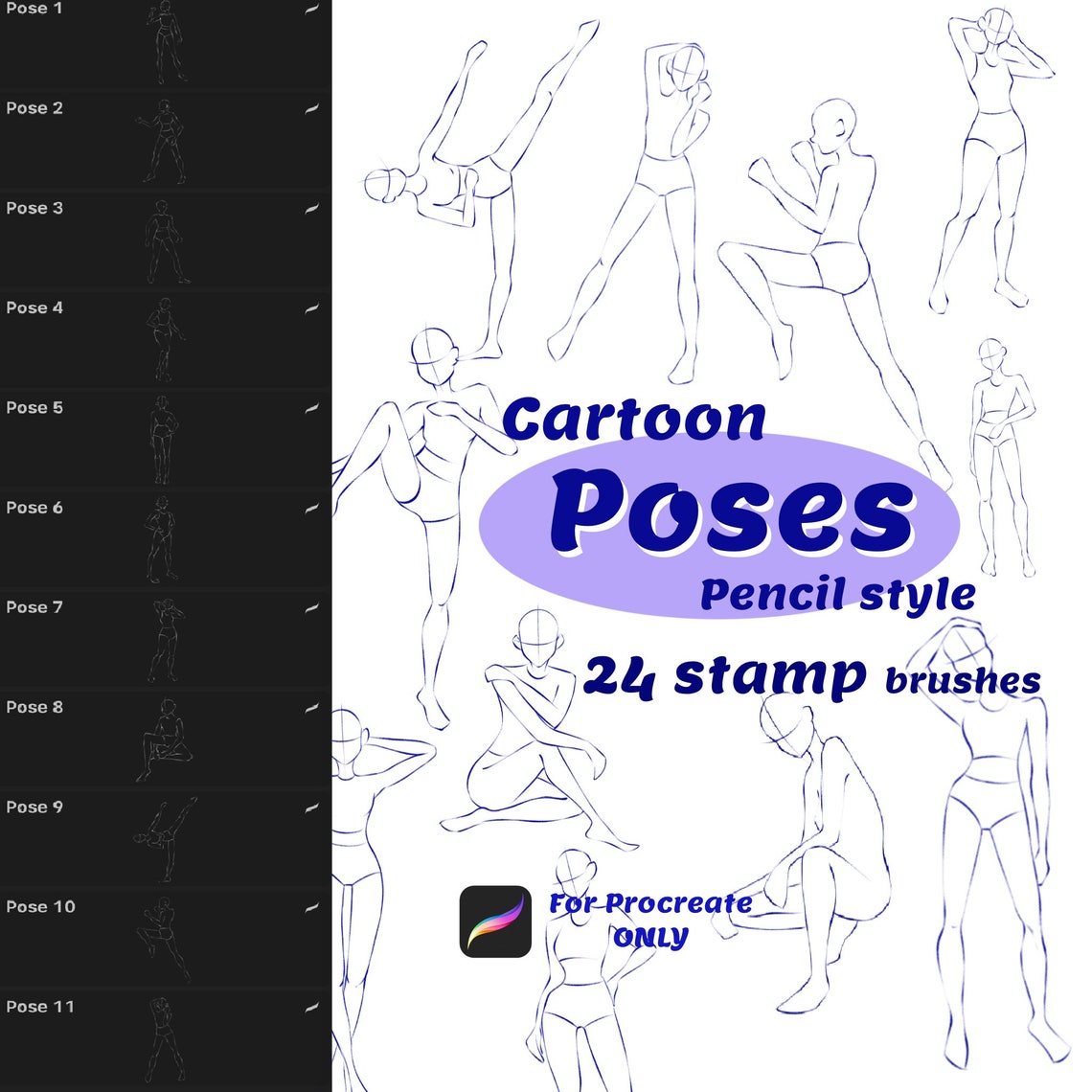 Cartoon Poses Brushes for Procreate Poses Pencil Style Poses - Etsy