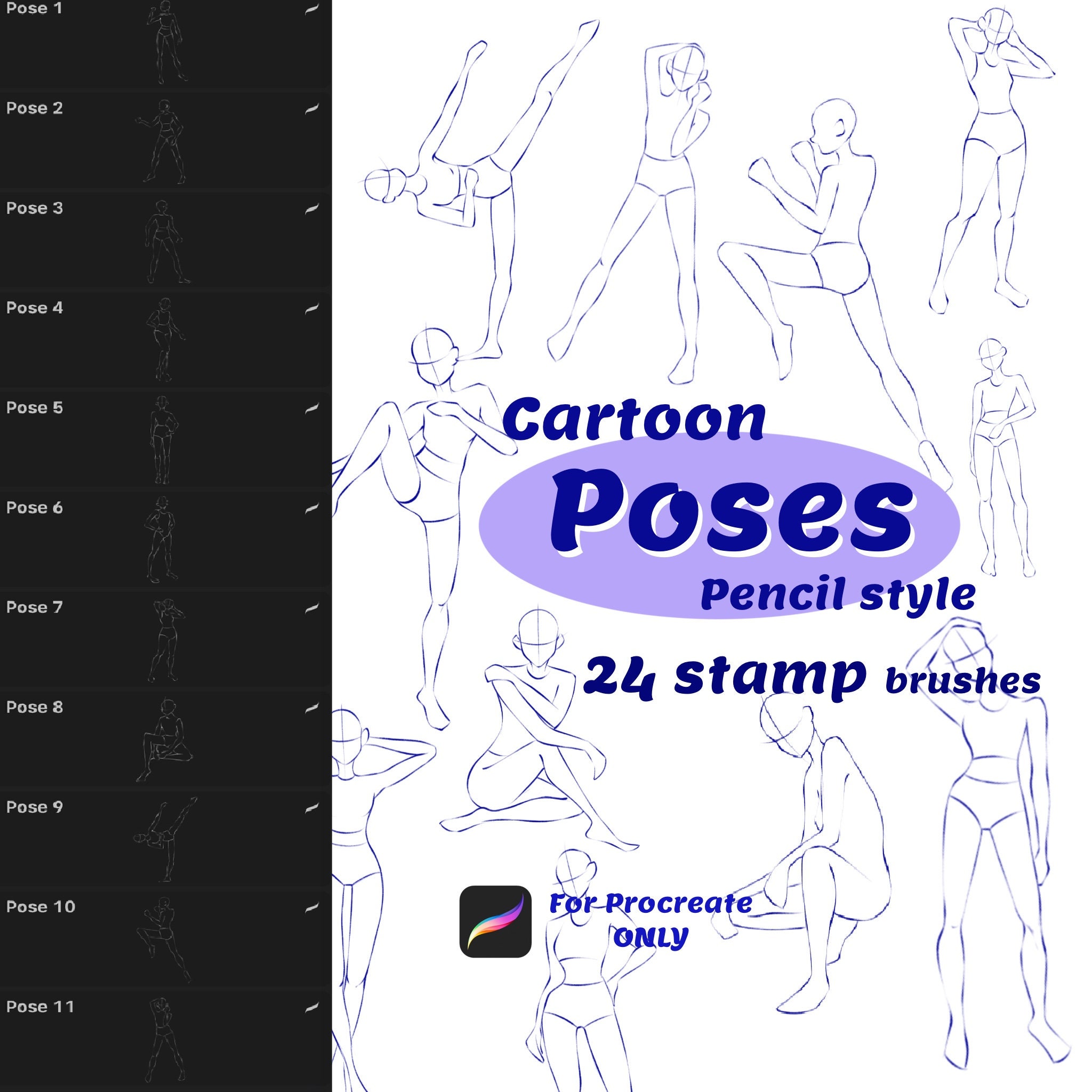 Cartoon Poses Brushes for Procreate, Poses Pencil Style, Poses Stamp ...