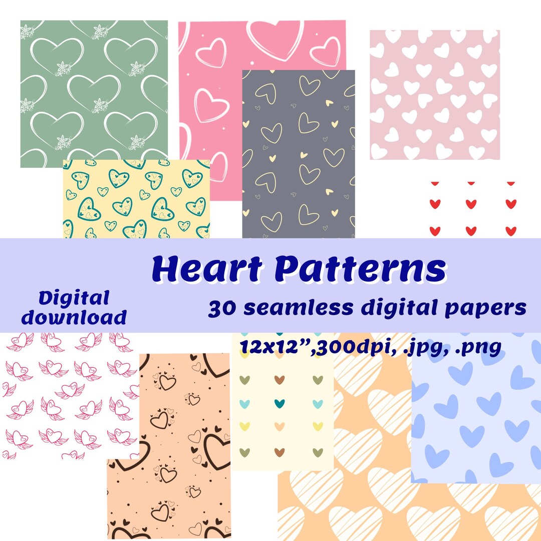 Cute Heart Pattern, Seamless Digital Papers, Love Pattern, Valentines ...