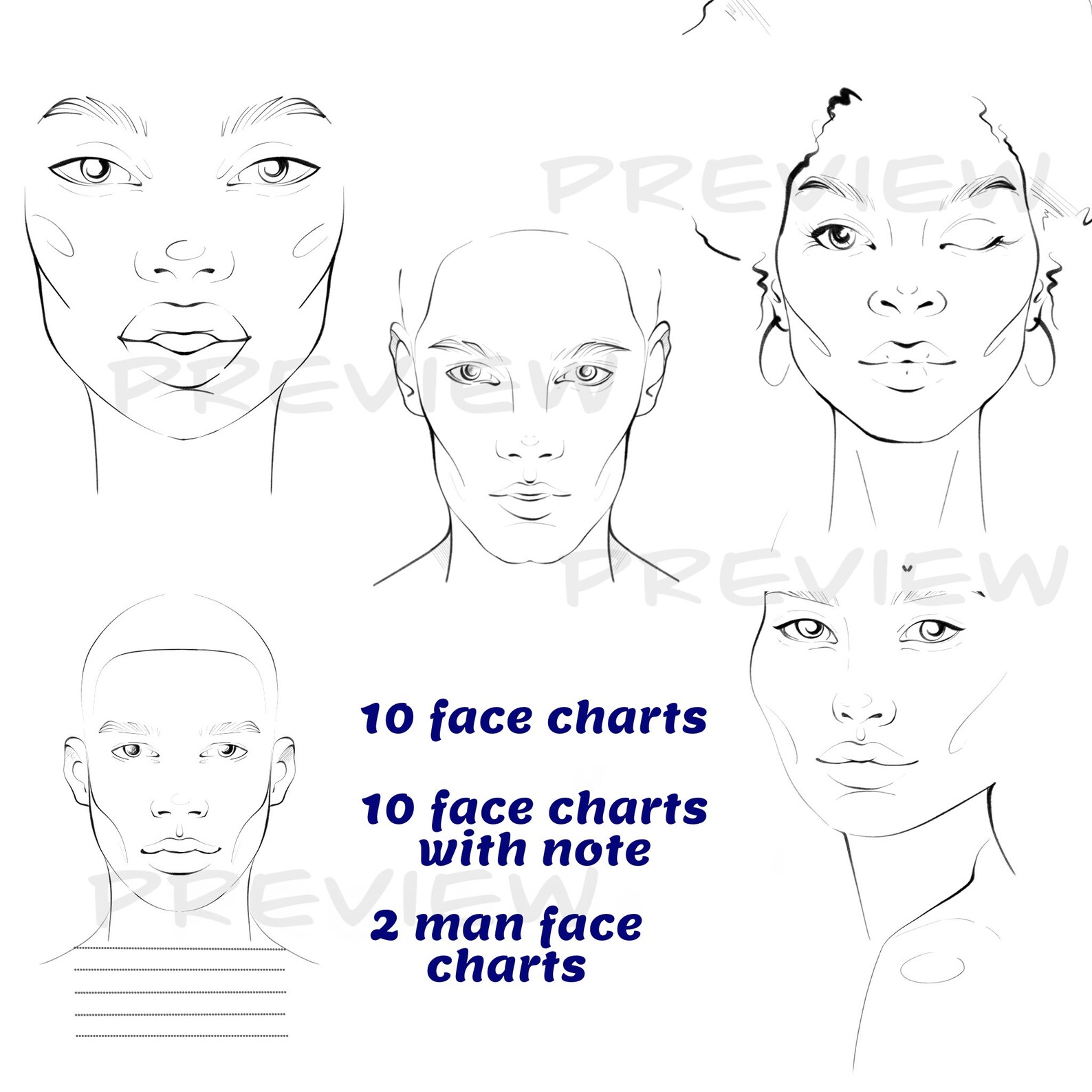 Face Charts, Face Charts for Makeup Artists, Makeup Artist Face Charts ...