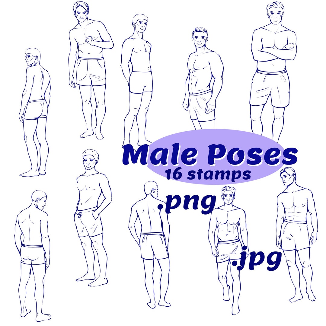 Male Poses Png, Male Body Stamps, Fashion Poses Stamps PNG, Male Figure ...