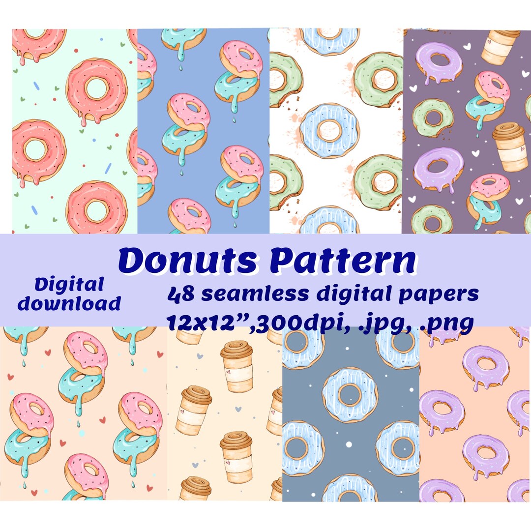Donut Digital Papers, Seamless Patterns Png, Donuts Pattern, Cake Png ...