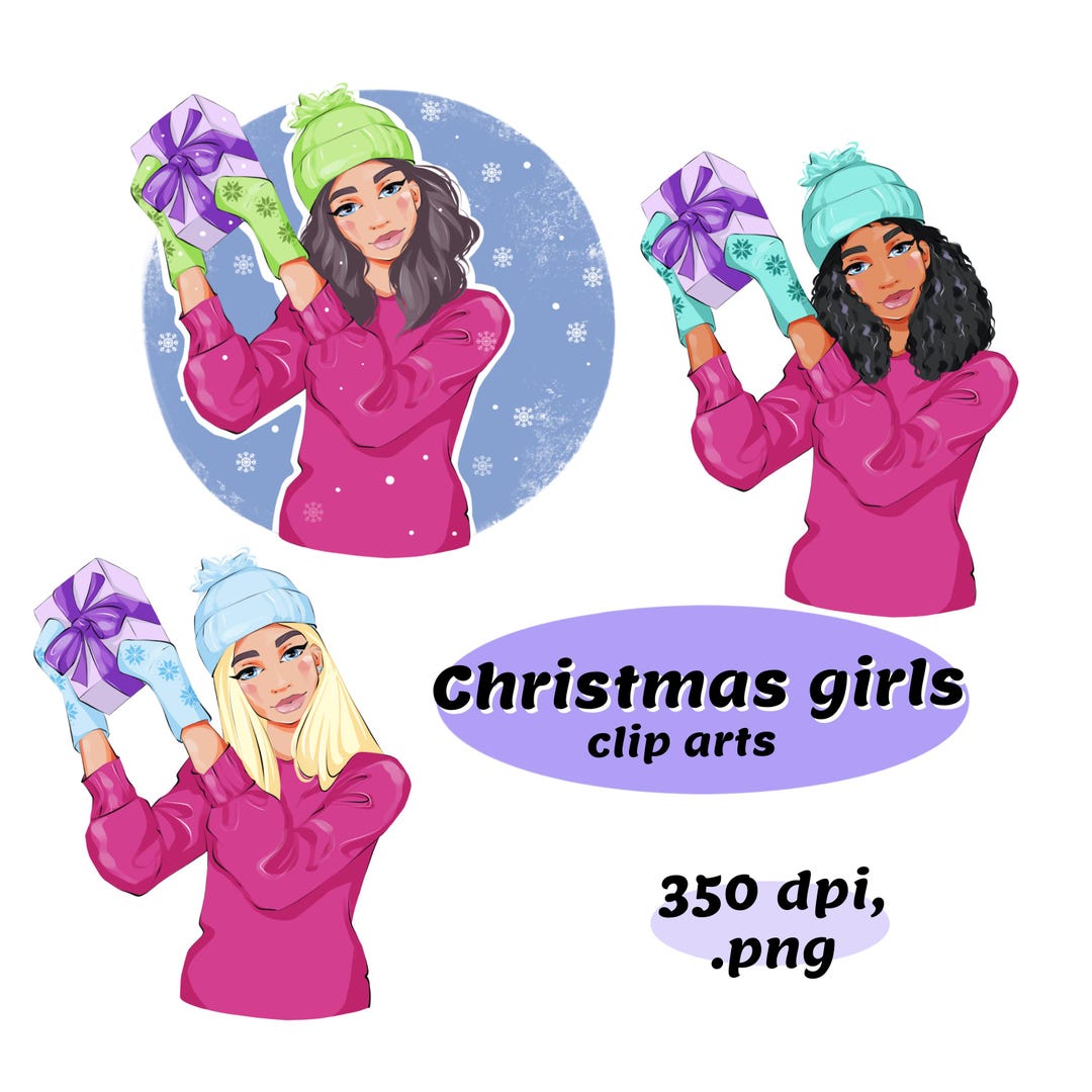 Christmas Girls Clipart, Christmas Sticker, Fashion Girl Clipart ...