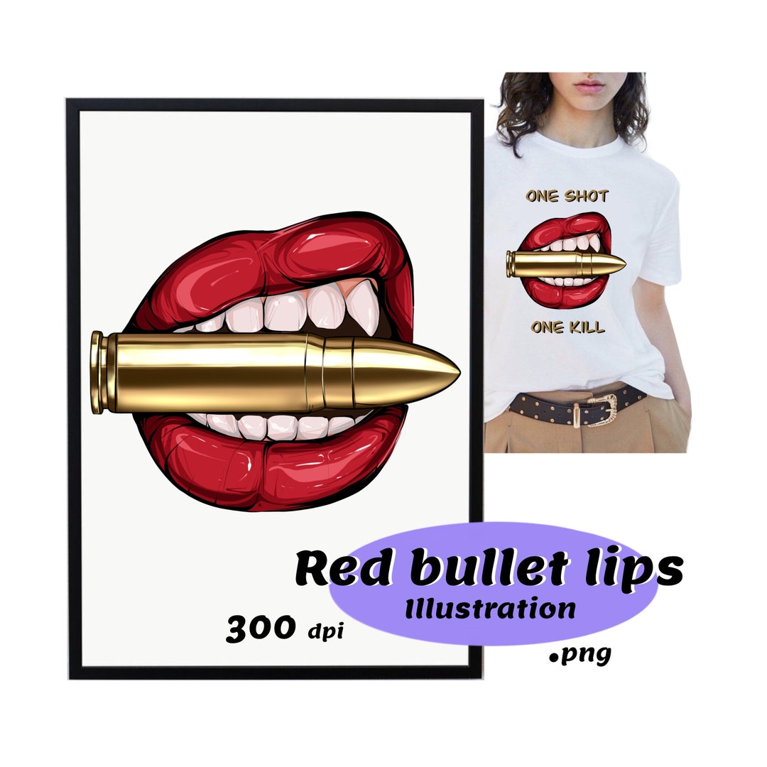 Bullet Red Lips Sublimation, Red Lips and Bullet Png, Red Glossy Bullet ...
