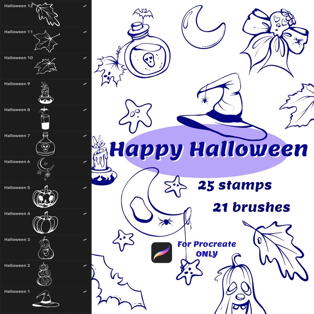 Happy Halloween Stamp Brushes for Procreate. Halloween Stamps, Happy ...
