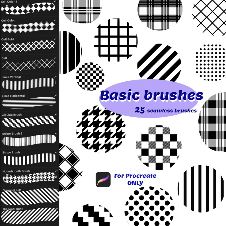 Simple Basic Brushes for Procreate, Dots Brushes, Grid Brush Set, Check ...