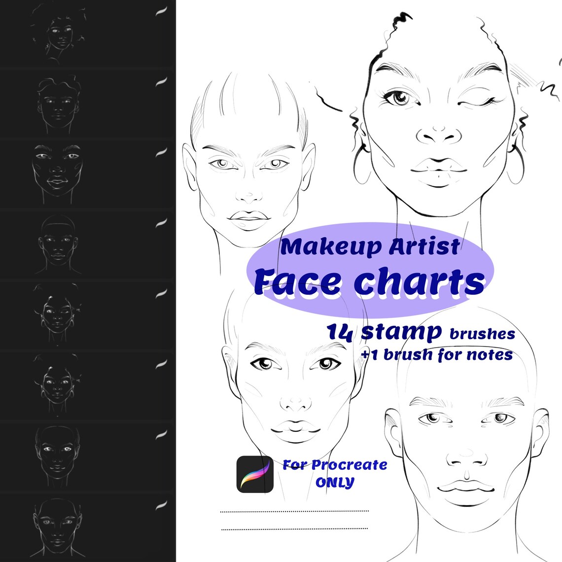 Face chart stamp brushes Face chart stamps for makeup | Etsy