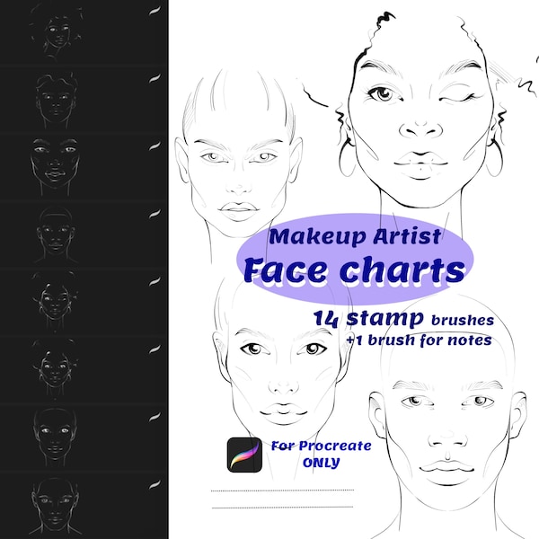 Realistic Makeup Face Chart "cara" | Make-up Artist Practice Sheets ...