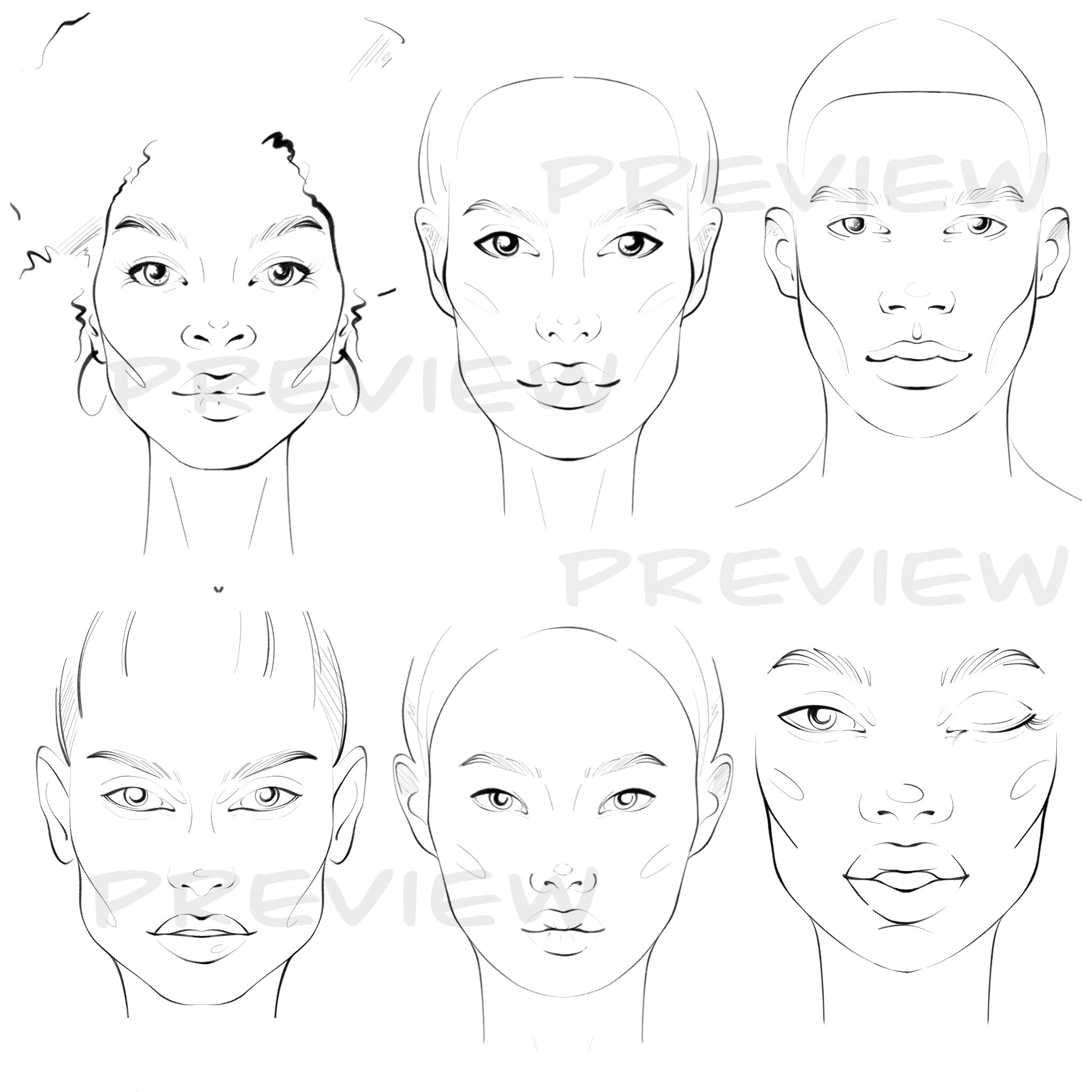 Face Charts, Face Charts for Makeup Artists, Makeup Artist Face Charts ...