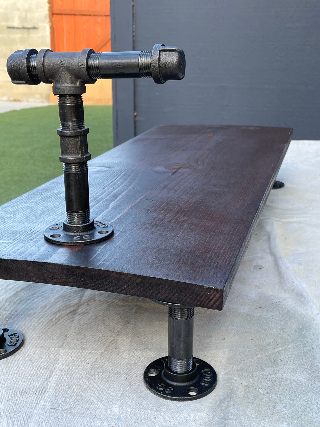 Rustic Pipe Monitor Stand (red Mahogany) With Headphone Stand - Etsy