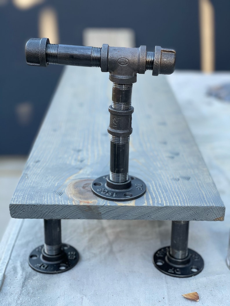 Rustic Pipe Monitor Stand With Headphone Stand (weathered Grey Stain ...