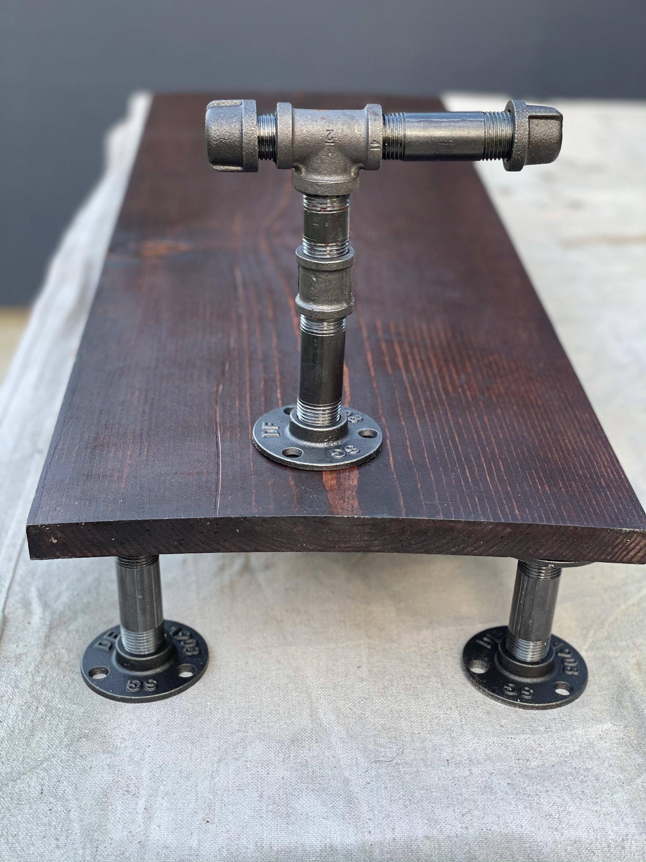 Rustic Pipe Monitor Stand (red Mahogany) With Headphone Stand - Etsy