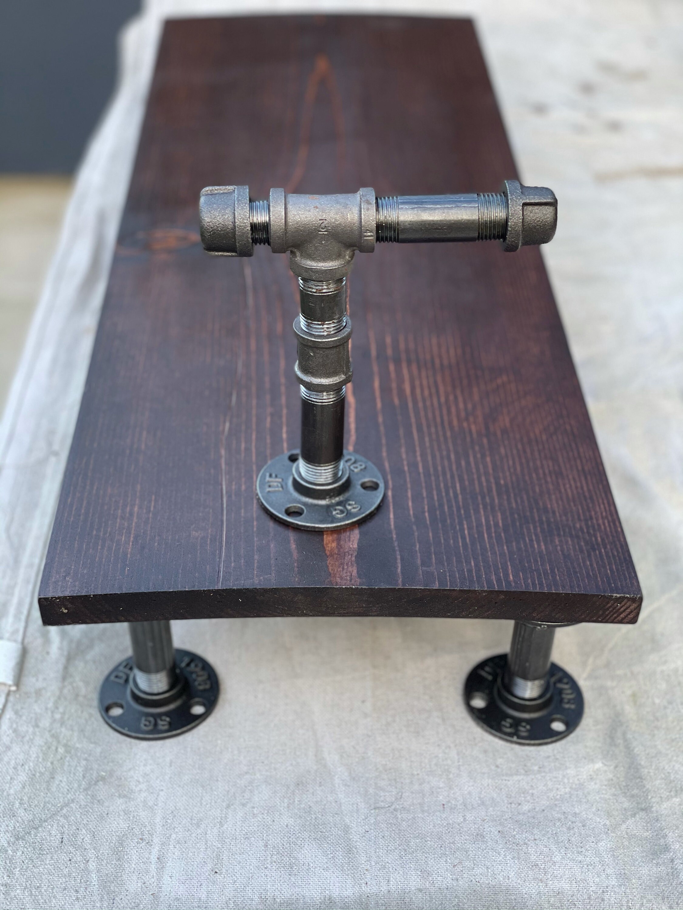 Rustic Pipe Monitor Stand (red Mahogany) With Headphone Stand - Etsy