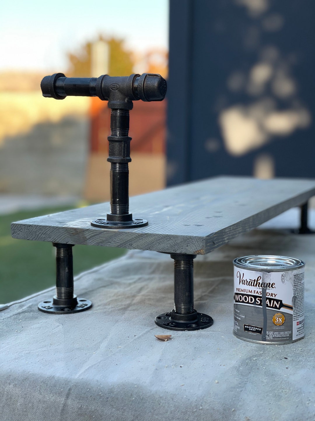 Rustic Pipe Monitor Stand With Headphone Stand (weathered Grey Stain ...