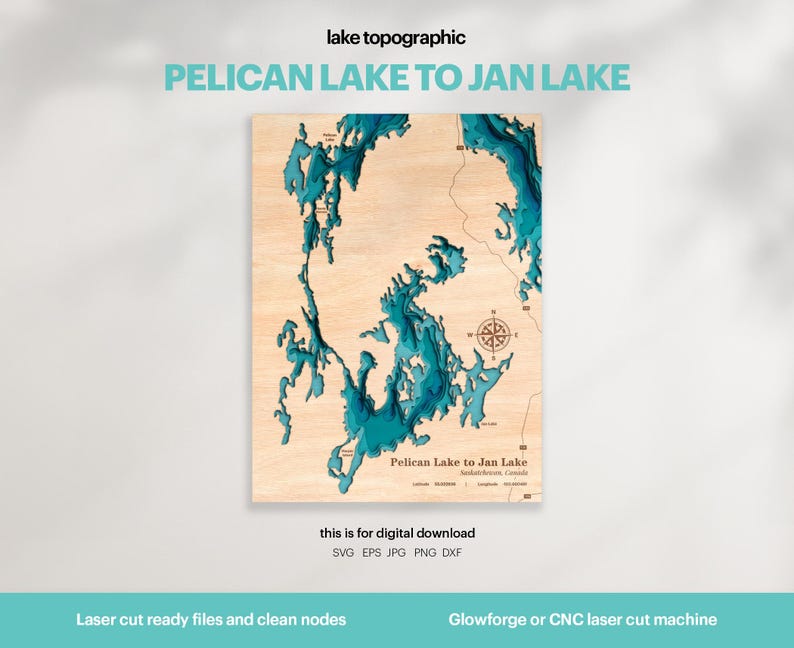 Pelican Lake to Jan Lake Map SVG: Topographic Wood Decor (digital ...