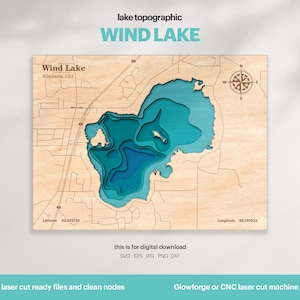 Wind Lake Topographic Map SVG: Laser Cut Wood Decor (digital Download ...