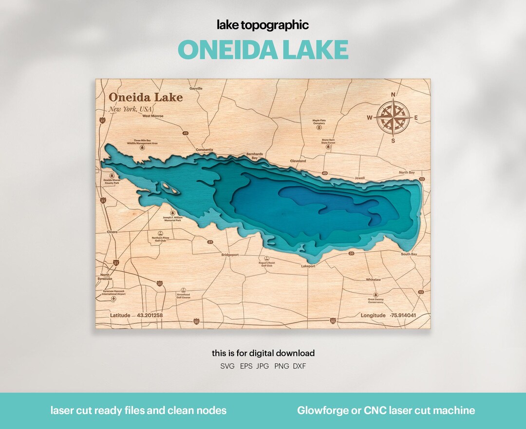 Lake House Decor, Oneida Lake Map SVG, Wood Wall Decor Gift ...