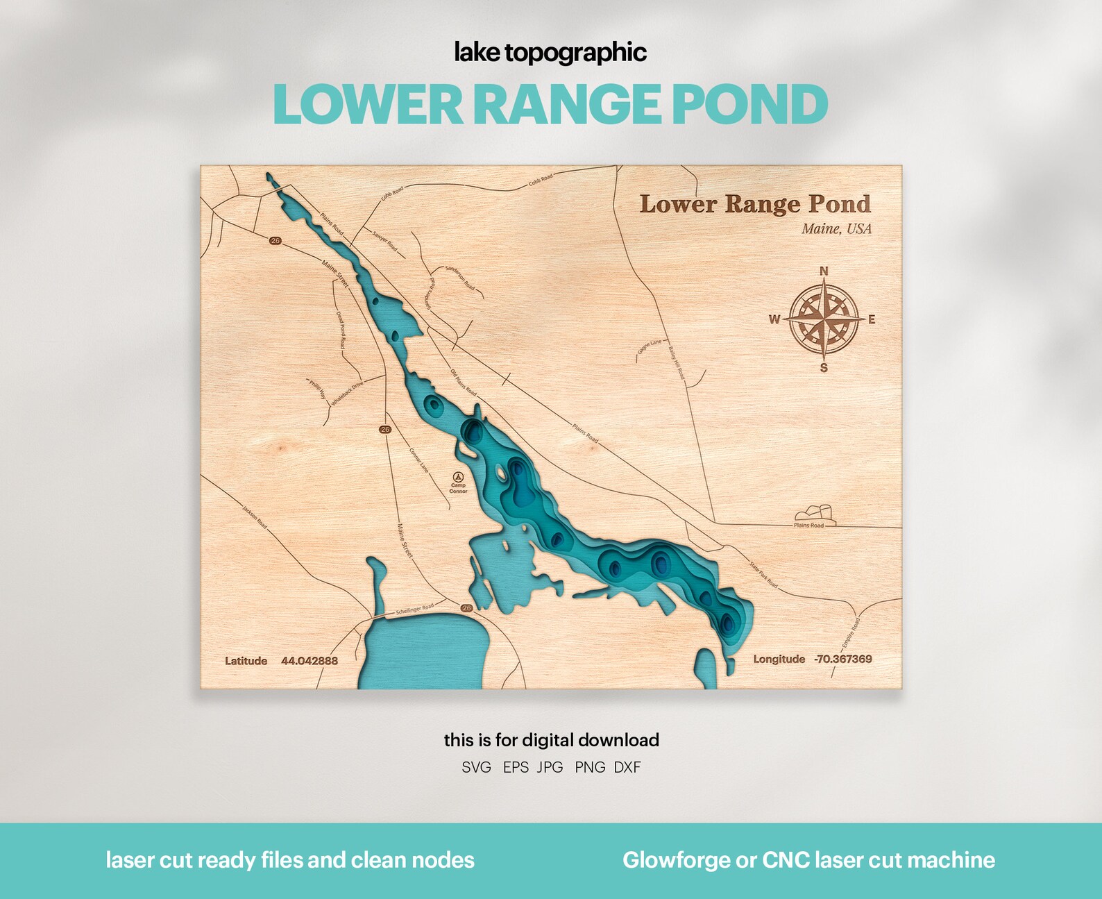 Lower Range Pond Map SVG: 3D Topographic Laser Cut File (digital ...