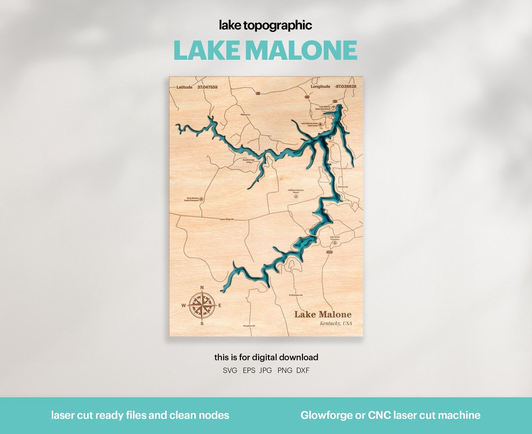 Malone Lake Topographic Map SVG: 3D Wood Wall Decor (digital Download ...