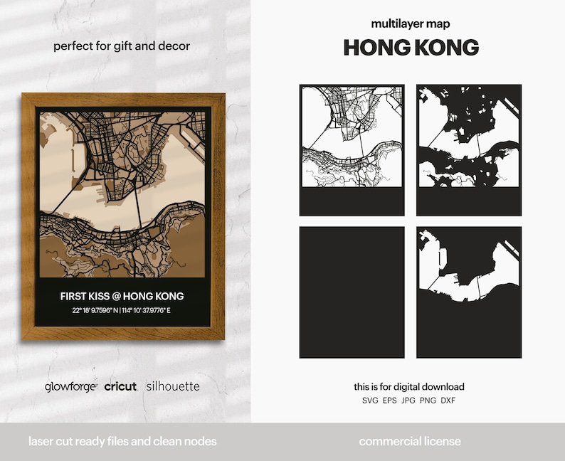 Hong Kong Layered City Map: Laser Cut SVG File - Etsy