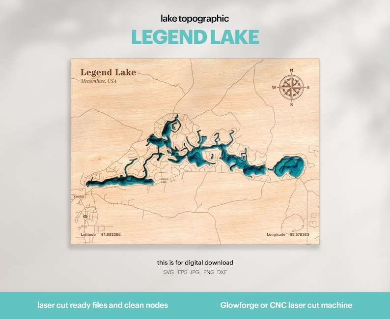 Legend Lake Map SVG: 3D Topographic Laser Cut File (digital Download - Etsy