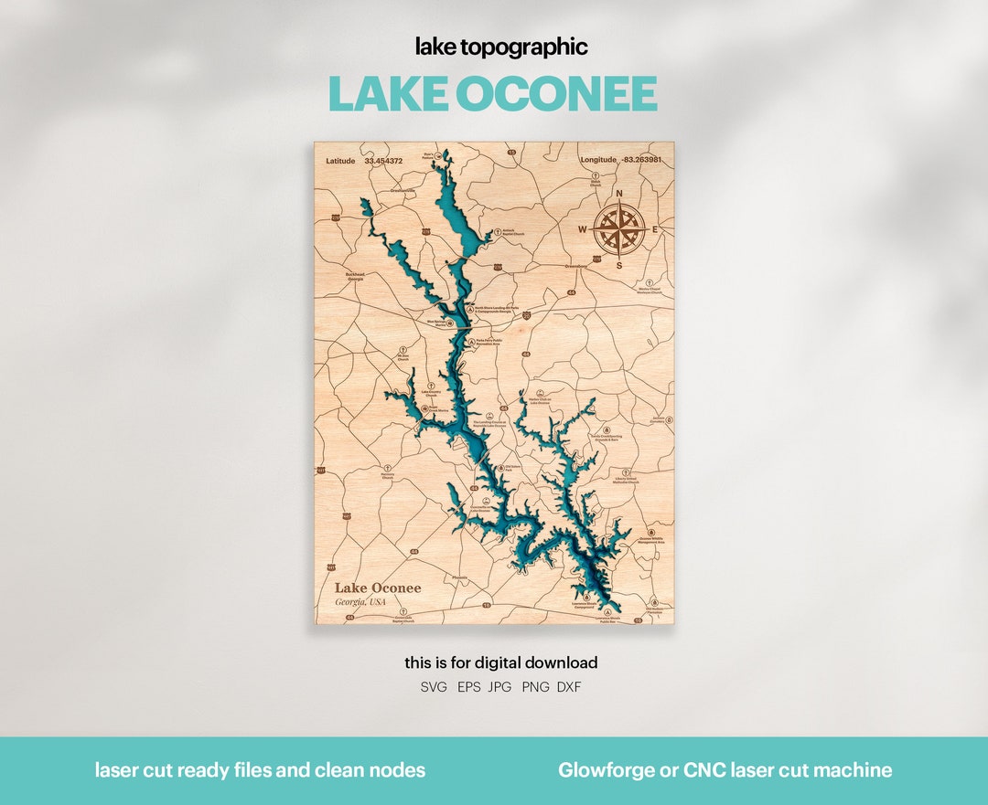 Lake House Decor, Lake Oconee Map SVG, Map Art, Wood Wall Decor ...