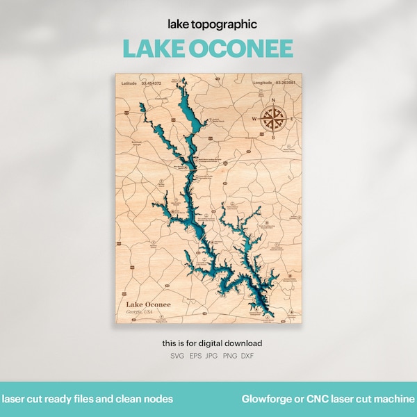 Wood Lake Map Lake Oconee - Etsy