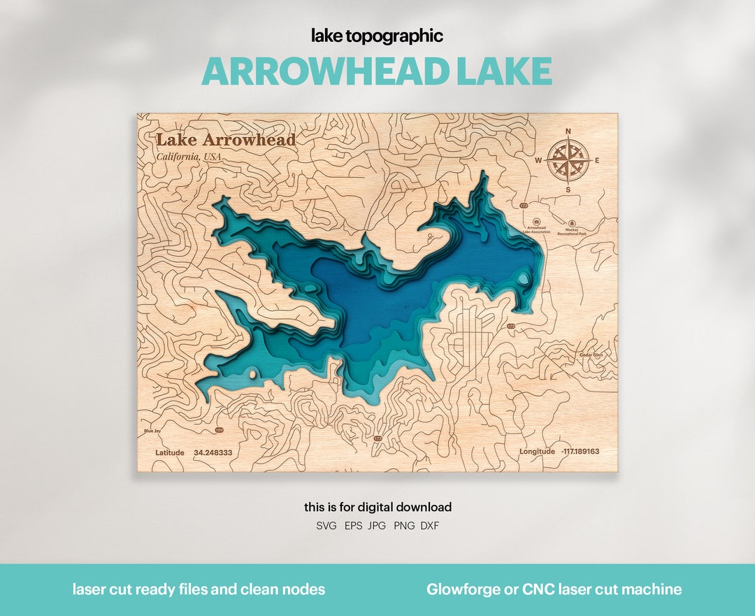 Lake House Decor, Arrowhead Lake Map SVG, Wood Wall Decor Gift ...