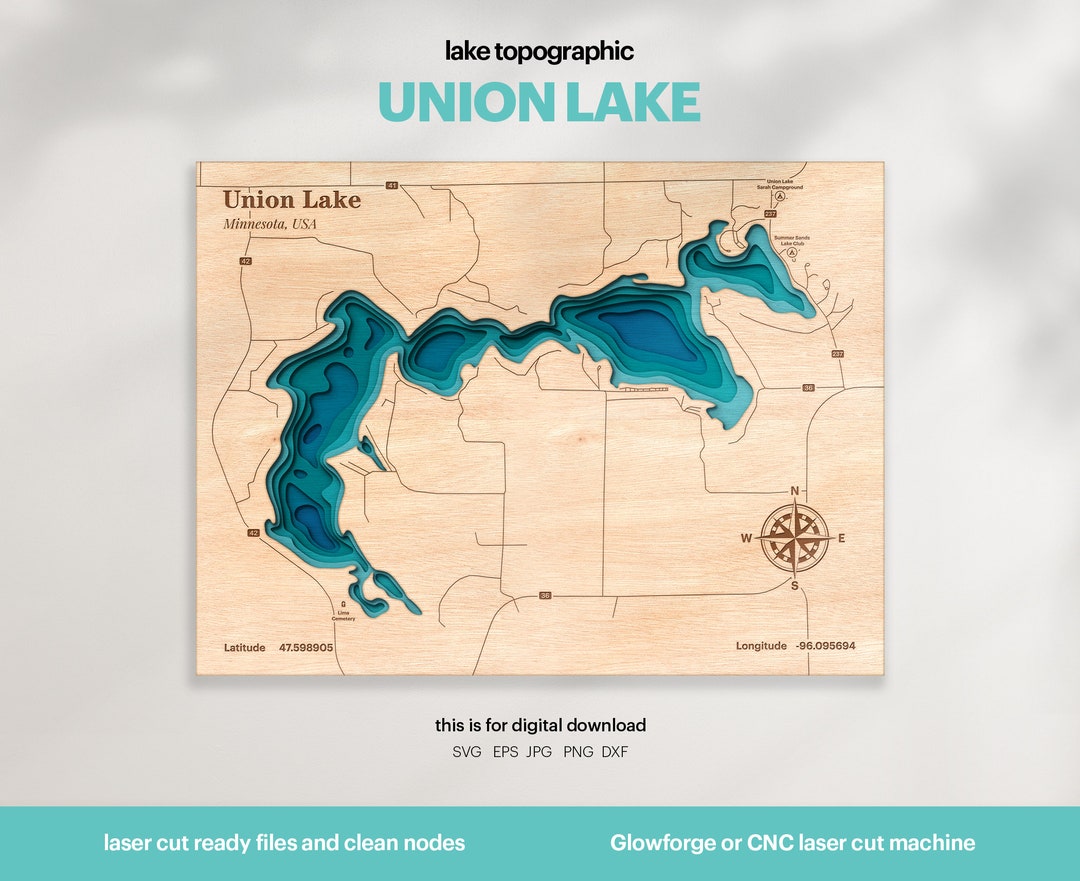 Lake House Decor, Union Lake Map SVG, Wood Wall Decor Gift, Topographic ...