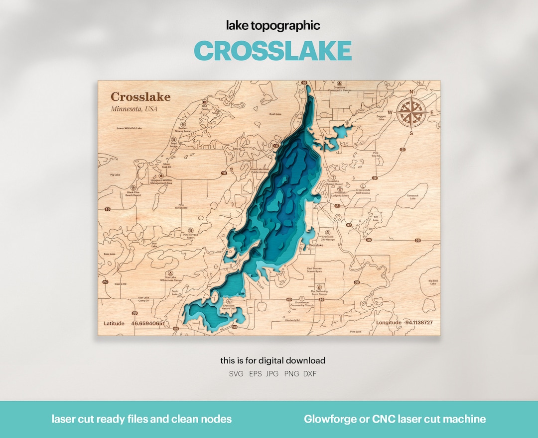 Lake House Decor, Crosslake Map SVG, Lake Life, Map Art, Wood Wall ...