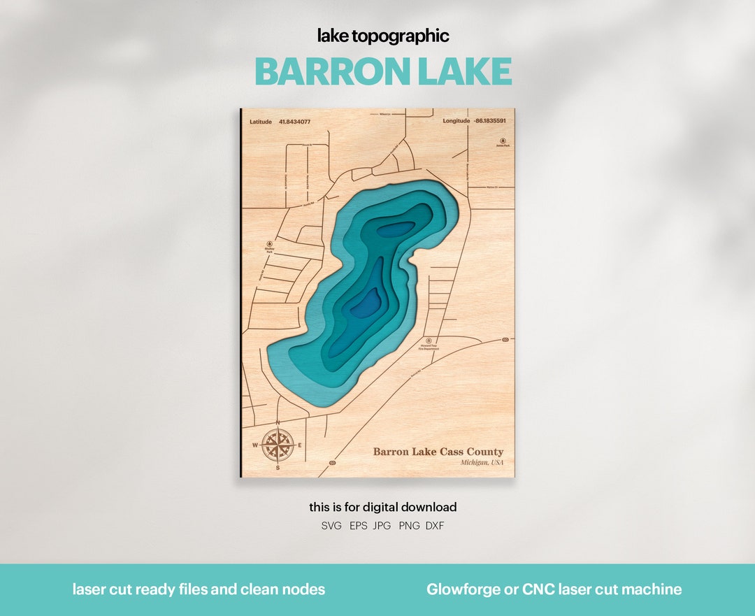Barron Lake Topographic Map SVG: 3D Wood Wall Art (digital Download ...