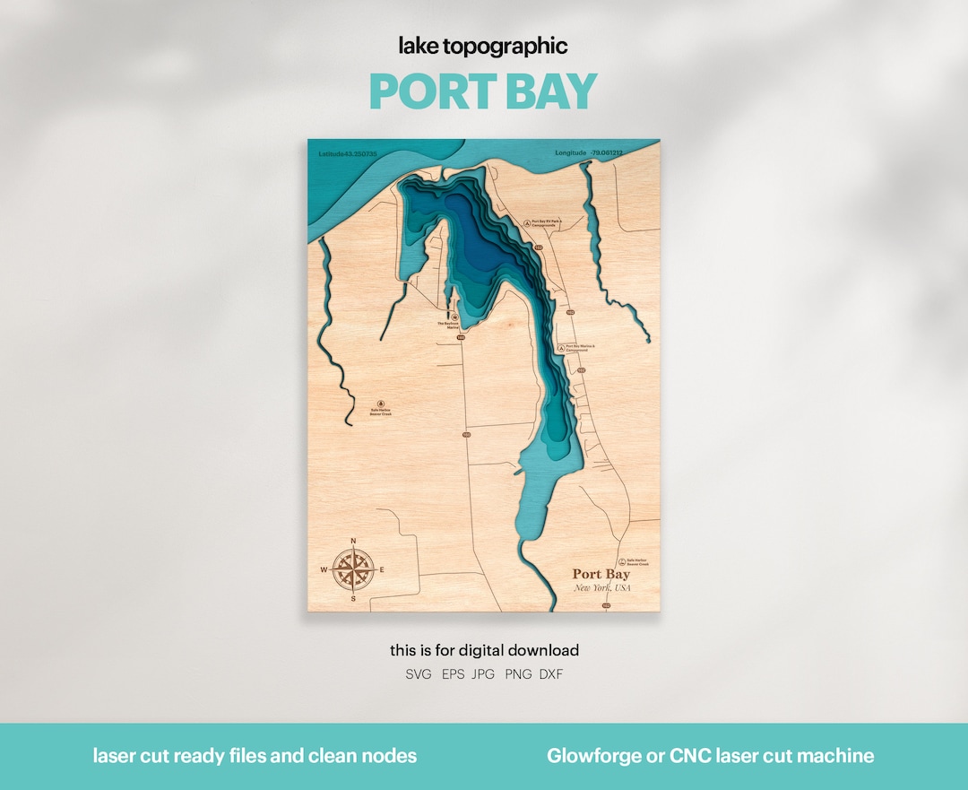 Lake House Decor, Port Bay Map SVG, Wood Wall Decor Gift, Topographic ...