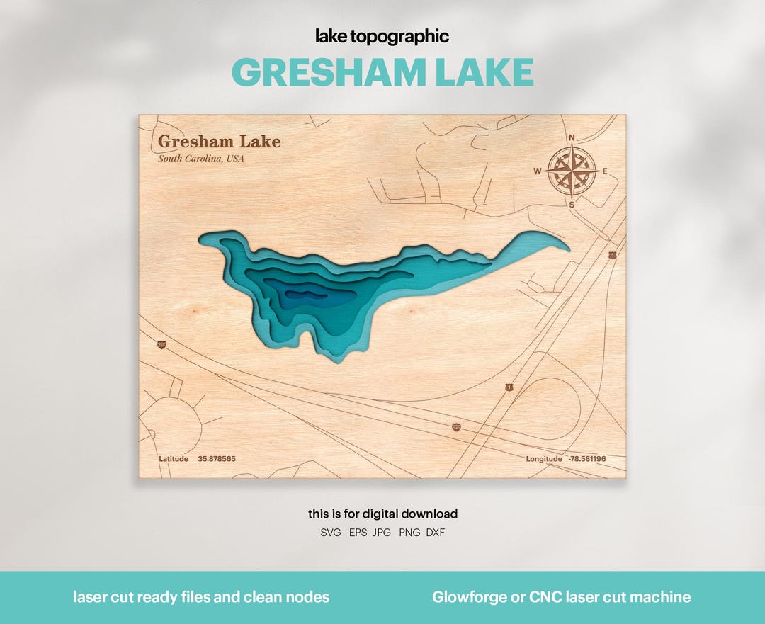 Gresham Lake Map SVG : 3D Topographic Lake House Decor (digital ...