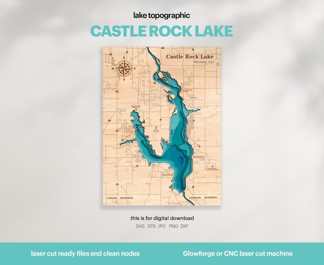 Lake House Decor, Castle Rock Lake Map SVG, Wood Wall Decor Gift ...